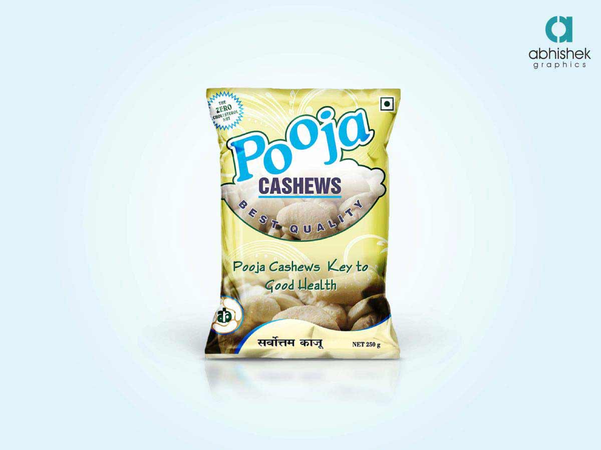 Pouch Design for Pooja Cashews | Packaging Design | Abhishek Graphics